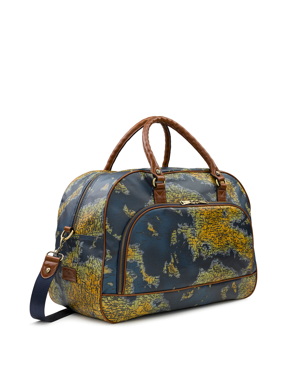 Gonnesa Overnighter - Patina Coated Linen Canvas Greek Map – Patricia Nash